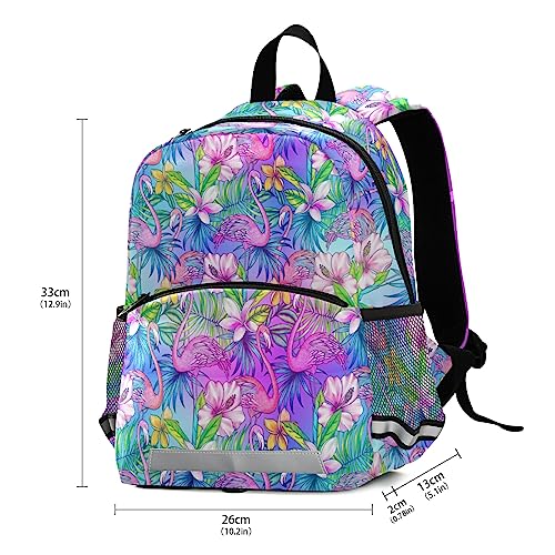 MNSRUU Kids Backpack Girls, Pink Flamingo Tropical Bird Flower Toddler Hiking Backpack, Children Backpacks for School, Preschool Nursery Travel Bag, Chest Strap