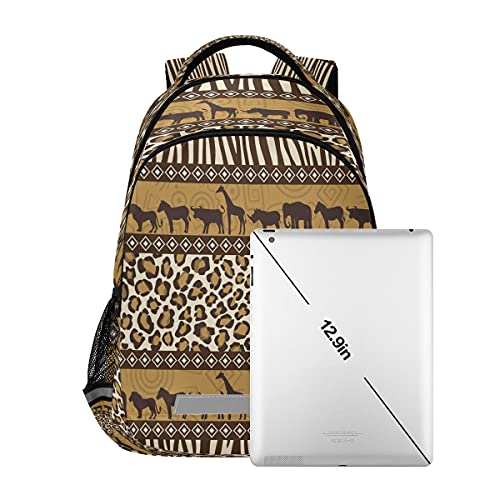 African Leopard Giraffe Animals Print Backpacks Travel Laptop Daypack School Book Bag for Men Women Teens Kids