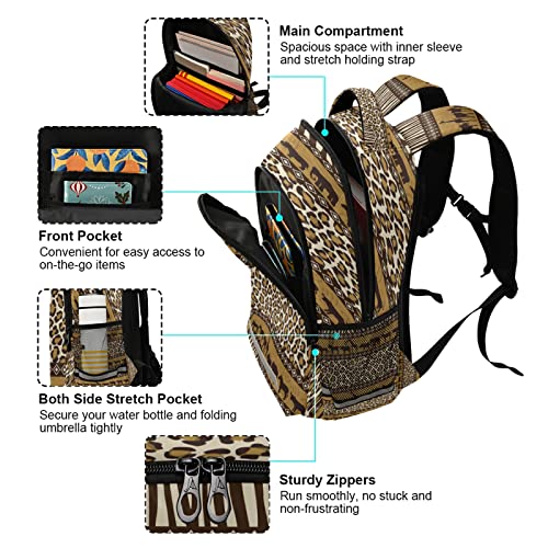 African Leopard Giraffe Animals Print Backpacks Travel Laptop Daypack School Book Bag for Men Women Teens Kids