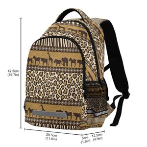 African Leopard Giraffe Animals Print Backpacks Travel Laptop Daypack School Book Bag for Men Women Teens Kids