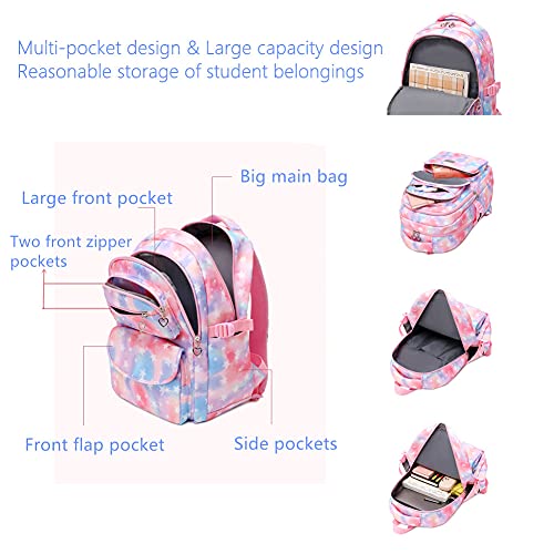 MITOWERMI Star-print Backpack for Girls Elementary School Bookbags Middle-School Backpacks with Lunch Box Pencil Case Many Compartments Blue