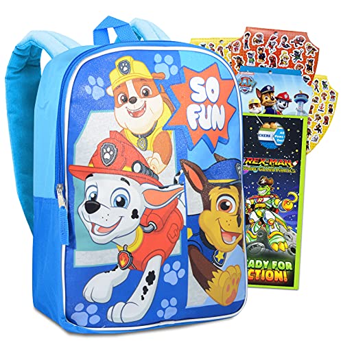 Nick Shop Paw Patrol School Backpack For Kids, Boys ~ 3 Pc Supplies Bundle With 15 Inch Bag, 300 Stickers and Door Hanger (Paw Travel Bag), backpack)