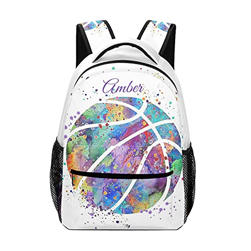 XIUCOO Basketball Watercolor Art Backpack Personalized Name Waterproof for Boys Girls Gift