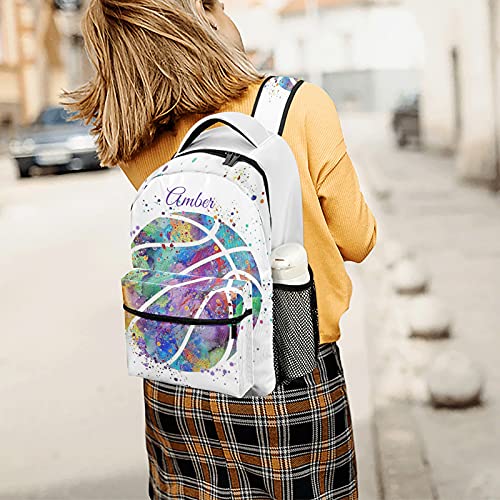 XIUCOO Basketball Watercolor Art Backpack Personalized Name Waterproof for Boys Girls Gift