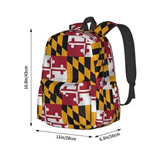 Delerain 17 Inch Backpack Maryland US State Flag Laptop Backpack School Bookbag Shoulder Bag Casual Daypack for School/Camping/Hiking/Picnic/Beach/Travel