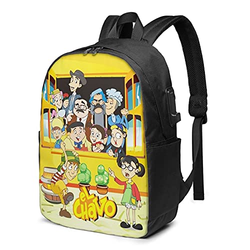 YSLPshop El Chavo Animado Backpack 17 Inches with USB Port Anime Backpack Fashion Lightweight Laptop Laptop Backpack Travel Business Mountaineering Bag Casual Men and Women Backpack