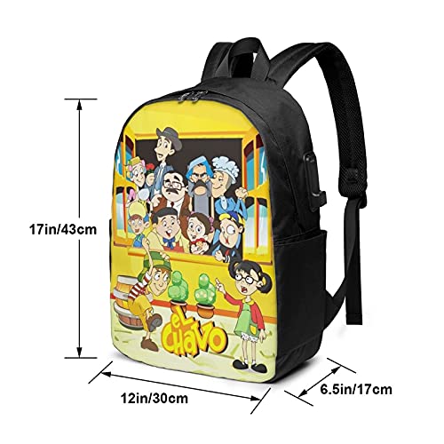 YSLPshop El Chavo Animado Backpack 17 Inches with USB Port Anime Backpack Fashion Lightweight Laptop Laptop Backpack Travel Business Mountaineering Bag Casual Men and Women Backpack