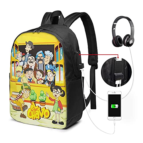 YSLPshop El Chavo Animado Backpack 17 Inches with USB Port Anime Backpack Fashion Lightweight Laptop Laptop Backpack Travel Business Mountaineering Bag Casual Men and Women Backpack