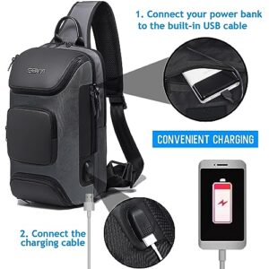 SMONT Sling Bag for Men, Anti Theft Waterproof Chest Shoulder Bag with USB Charging Port Grey