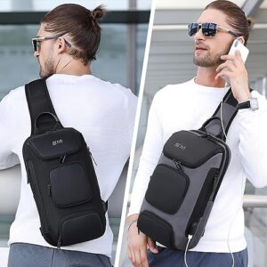 SMONT Sling Bag for Men, Anti Theft Waterproof Chest Shoulder Bag with USB Charging Port Grey