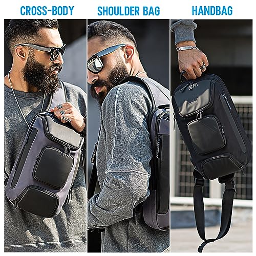 SMONT Sling Bag for Men, Anti Theft Waterproof Chest Shoulder Bag with USB Charging Port Grey