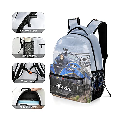 Eiis Blue Diesel Engine Train Personalized School Backpack for Kid-Boy /Girl Primary Daypack Travel Bookbag Option 5 One Size P22889