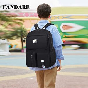 FANDARE School Bags Children's Backpacks Girls Boys Primary School Daypacks Student Lightweight Colourful Bookbag for 3-6 Grade Daughter Son Campus Travel Hiking Backpack Waterproof Nylon Black