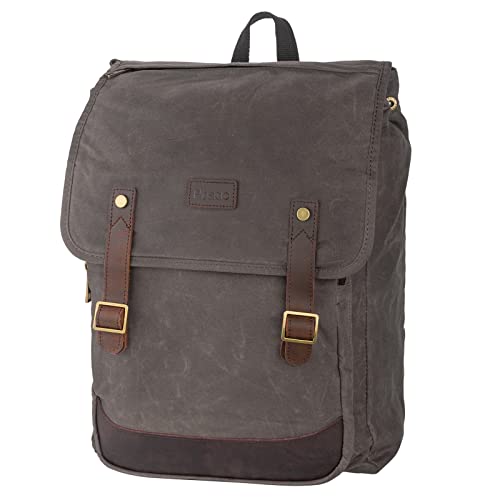 Waterproof Waxed Canvas Backpack for Men Travel Rucksack Leather Trimming (Dark gray)