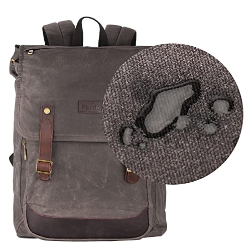 Waterproof Waxed Canvas Backpack for Men Travel Rucksack Leather Trimming (Dark gray)