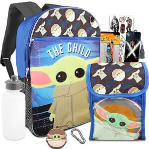 disney bundle star wars baby yoda school backpack set for kids ~ 4 pc bundle with 16inch the child school bag, pens, stickers, and more | mandalorian school supplies