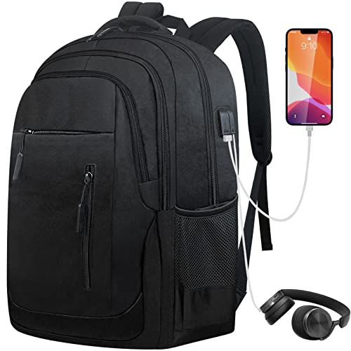 Ogetok Men Travel Backpack for 17.3" Laptop, Business Casual Computer Daypack Bookbag with USB Charging Port, Black