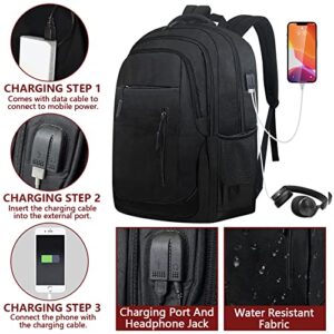 Ogetok Men Travel Backpack for 17.3" Laptop, Business Casual Computer Daypack Bookbag with USB Charging Port, Black