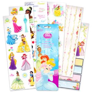 Disney Princess Backpack Set For Girls - 4 Pack Bundle With Deluxe 15" Princess School Bag, Princess Stickers, Aristocats Bookmark, Castle Door Hanger, and More | Princess School Supplies For Kids