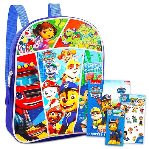 Nick Shop Paw Patrol and Friends Mini Backpack Toddler Preschool ~ Bundle with 11" Mini Backpack Featuring Paw Patrol, Bubble Guppies, Blaze, Dora, TMNT, with Stickers