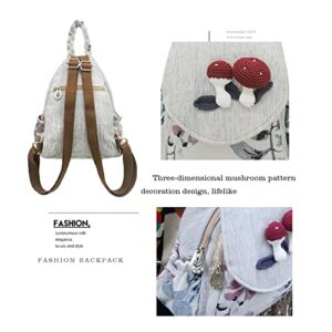 HUANGGUOSHU Women Cotton Woven Hippie Hemp Boho Canvas Embroidery Multi Pocket Retro Cute Backpack Wallet Backpack（Mushroom）