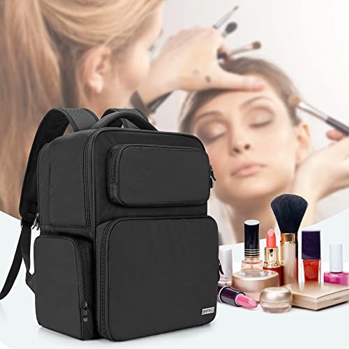 BAFASO Large Makeup Backpack, Makeup Bag with Sleeve for Laptop, Black