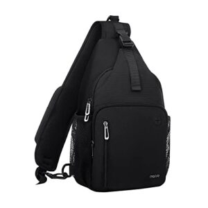 mosiso sling backpack bag, crossbody shoulder bag travel hiking daypack chest bag with front square pocket&usb charging port, black