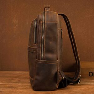 PAHVRION Vintage Genuine Leather 14 Inch Laptop Backpack,Hiking Travel Bag Anti Theft Camping Daypack