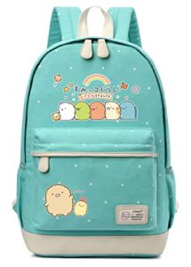 roffatide anime sumikko gurashi game white bear tonkatsu print casual backpack green canvs schoolbag