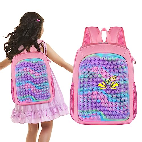 MUCUNNIA Large Pop School Backpack for Girls School Backpack Kids Backpack Pop Elementary School Bookbags Back to School Gifts for Girls Teen Kids School Suppiles ADHD Stress Relief