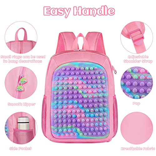 MUCUNNIA Large Pop School Backpack for Girls School Backpack Kids Backpack Pop Elementary School Bookbags Back to School Gifts for Girls Teen Kids School Suppiles ADHD Stress Relief