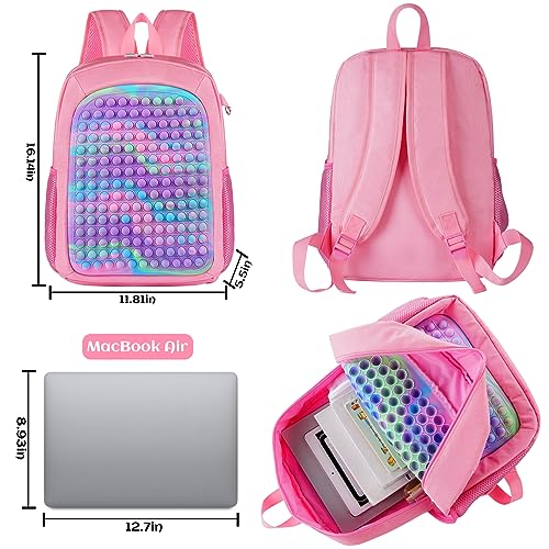 MUCUNNIA Large Pop School Backpack for Girls School Backpack Kids Backpack Pop Elementary School Bookbags Back to School Gifts for Girls Teen Kids School Suppiles ADHD Stress Relief