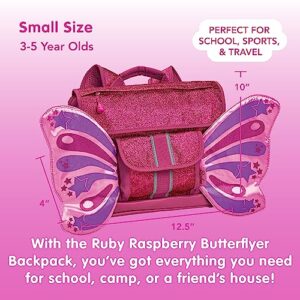 Bixbee Personalized Toddler Backpack, Ruby Raspberry Sparkly Butterfly Bookbag for Kids & Toddlers Ages 3-5 | Custom Backpack with Name for Boys & Girls | Water Resistant Monogrammed School Bag