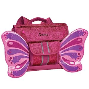 Bixbee Personalized Toddler Backpack, Ruby Raspberry Sparkly Butterfly Bookbag for Kids & Toddlers Ages 3-5 | Custom Backpack with Name for Boys & Girls | Water Resistant Monogrammed School Bag