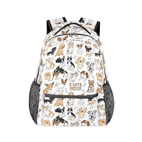 Dog Print Animal Backpack School Bookbag for Kids Boys Girl, Cute Doodle Puppy Backpacks Book Tablet Laptop Bag Travel Hiking Camping Daypack