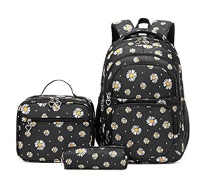 zhanao daisy-print school backpack set with lunch kits bookbag for teenager girls 3pcs gradient schoolbag for primary student