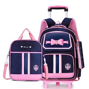 zhanao rolling trolley bag wheeled backpack bowknot for girls primary schoolbag 3pcs with crossbody bag pencil case