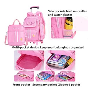 ZHANAO Rolling Trolley Bag Wheeled Backpack Bowknot for Girls Primary Schoolbag 3Pcs with Crossbody Bag Pencil Case