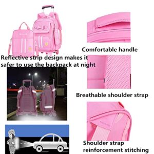 ZHANAO Rolling Trolley Bag Wheeled Backpack Bowknot for Girls Primary Schoolbag 3Pcs with Crossbody Bag Pencil Case