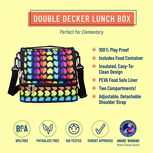 Wildkin 16 Inch Backpack Bundle with 2 Compartment Lunch Bag (Rainbow Hearts)