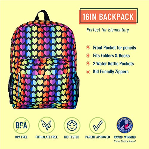 Wildkin 16 Inch Backpack Bundle with 2 Compartment Lunch Bag (Rainbow Hearts)