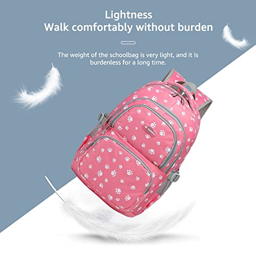 2022 Backpacks for Teen Girls 3PCs with Lunch Bag Pen Case, Breathable Lightweight Teenager Girl Bookbags for Middle High School University, 24L Cute Back Packs for Day Use, Pink Paw