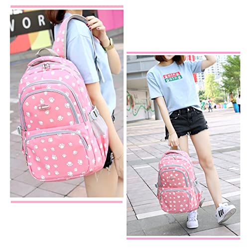 2022 Backpacks for Teen Girls 3PCs with Lunch Bag Pen Case, Breathable Lightweight Teenager Girl Bookbags for Middle High School University, 24L Cute Back Packs for Day Use, Pink Paw