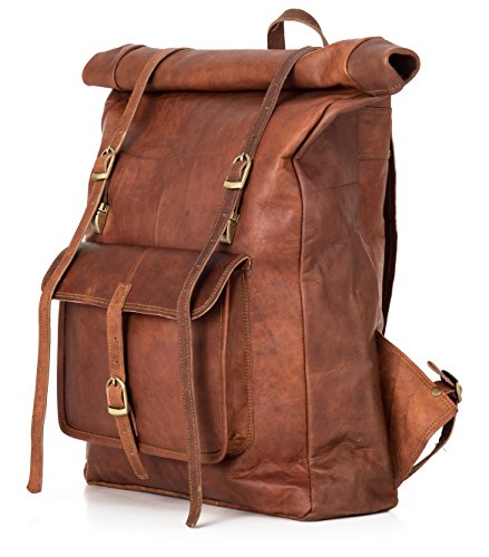 BERLINER BAGS Vintage Leather Backpack Leeds, Large Waterproof Bookbag for Men and Women - Brown (Brown XL)