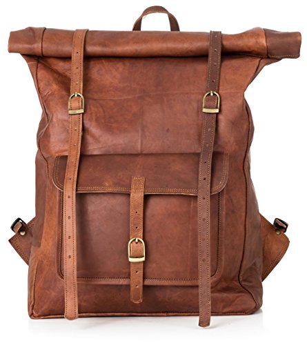 BERLINER BAGS Vintage Leather Backpack Leeds, Large Waterproof Bookbag for Men and Women - Brown (Brown XL)