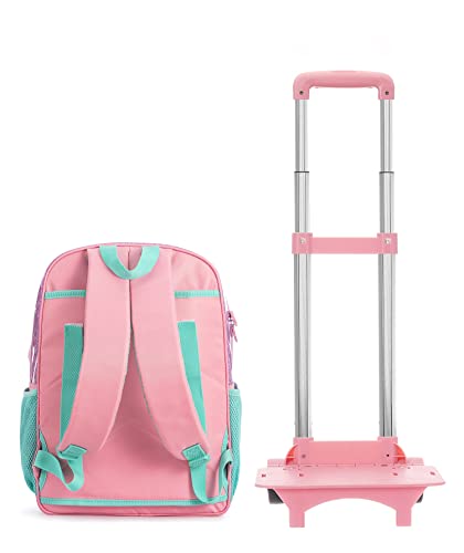 Meetbelify Girls Rolling Backpacks Wheels Roller Backpack Laptop Travel Luggage with Lunch Box for Elementary Girls Students