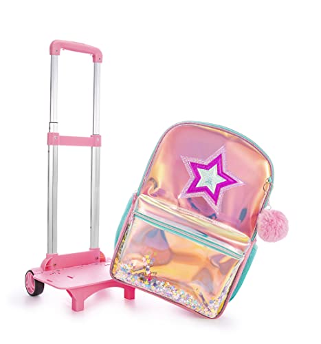 Meetbelify Girls Rolling Backpacks Wheels Roller Backpack Laptop Travel Luggage with Lunch Box for Elementary Girls Students