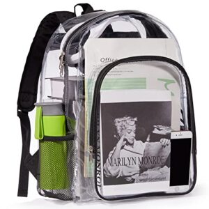 zjie clear backpack heavy duty transparent backpack see through backpacks clear pvc bookbags for school, work, travel, security, stadium, black