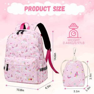 MIRLEWAIY Little Kids Backpack Preschool Cute Unicorn Kindergarten School Bag for Girls with Coin Pouch, Rose Pink