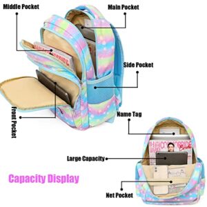 Unicorn Backpack for Girls with Lunch Tote Preschool Kindergarten Elementary Book Bag Set With Chest Strap(Light Blue Unicorn)